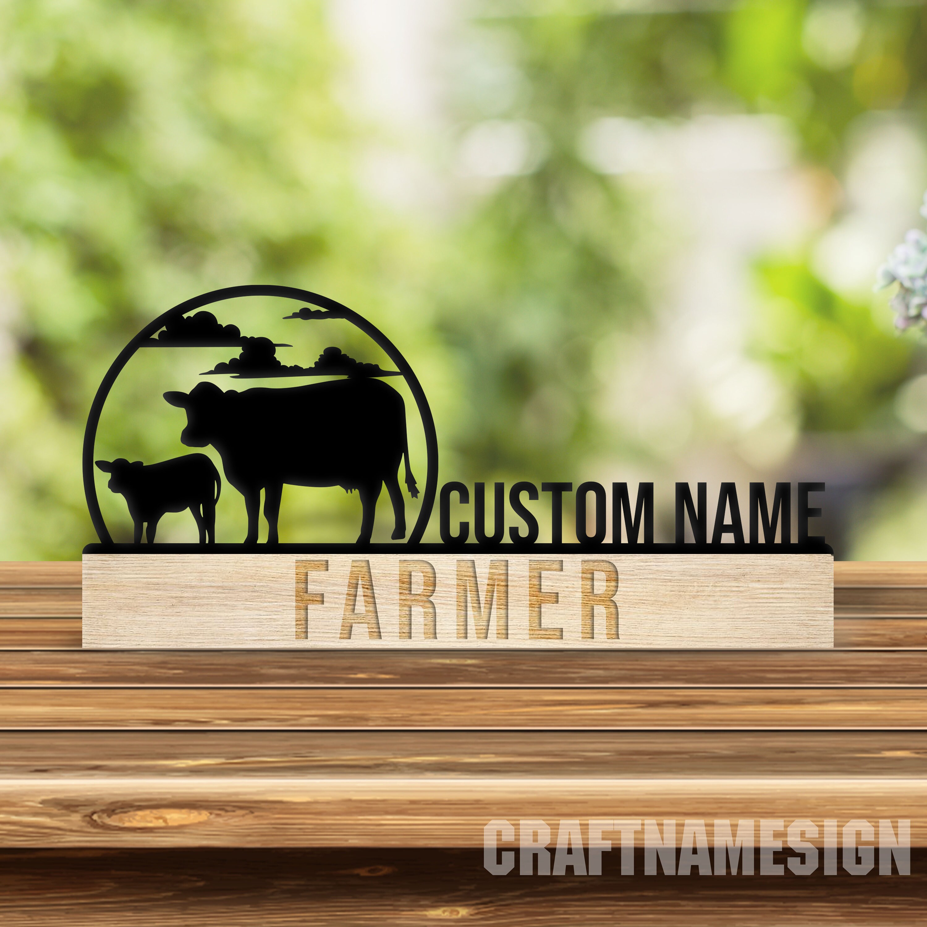 Custom Wooden Cow Farm Desk Name Plate, Cow Herdsman Metal Nameplate ...