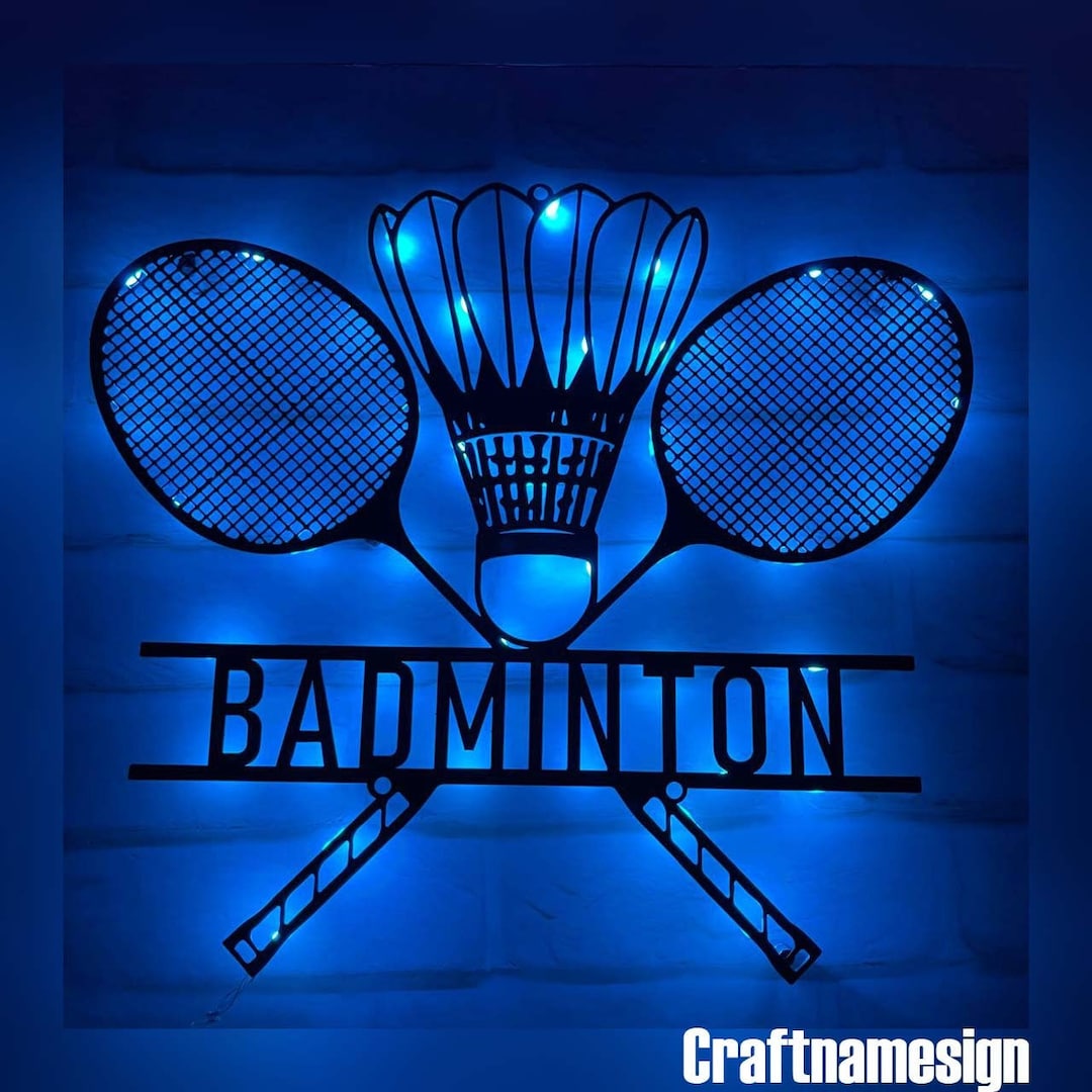 Custom Badminton Racket Metal Wall Art LED Light - Personalized ...