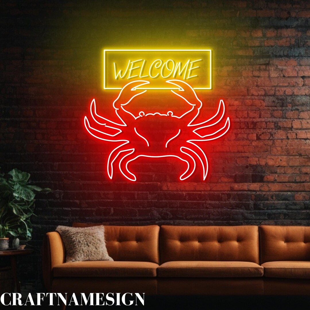 Crab Seafood Restaurant Welcome Led Sign, Crab Store Neon Sign, Custom ...
