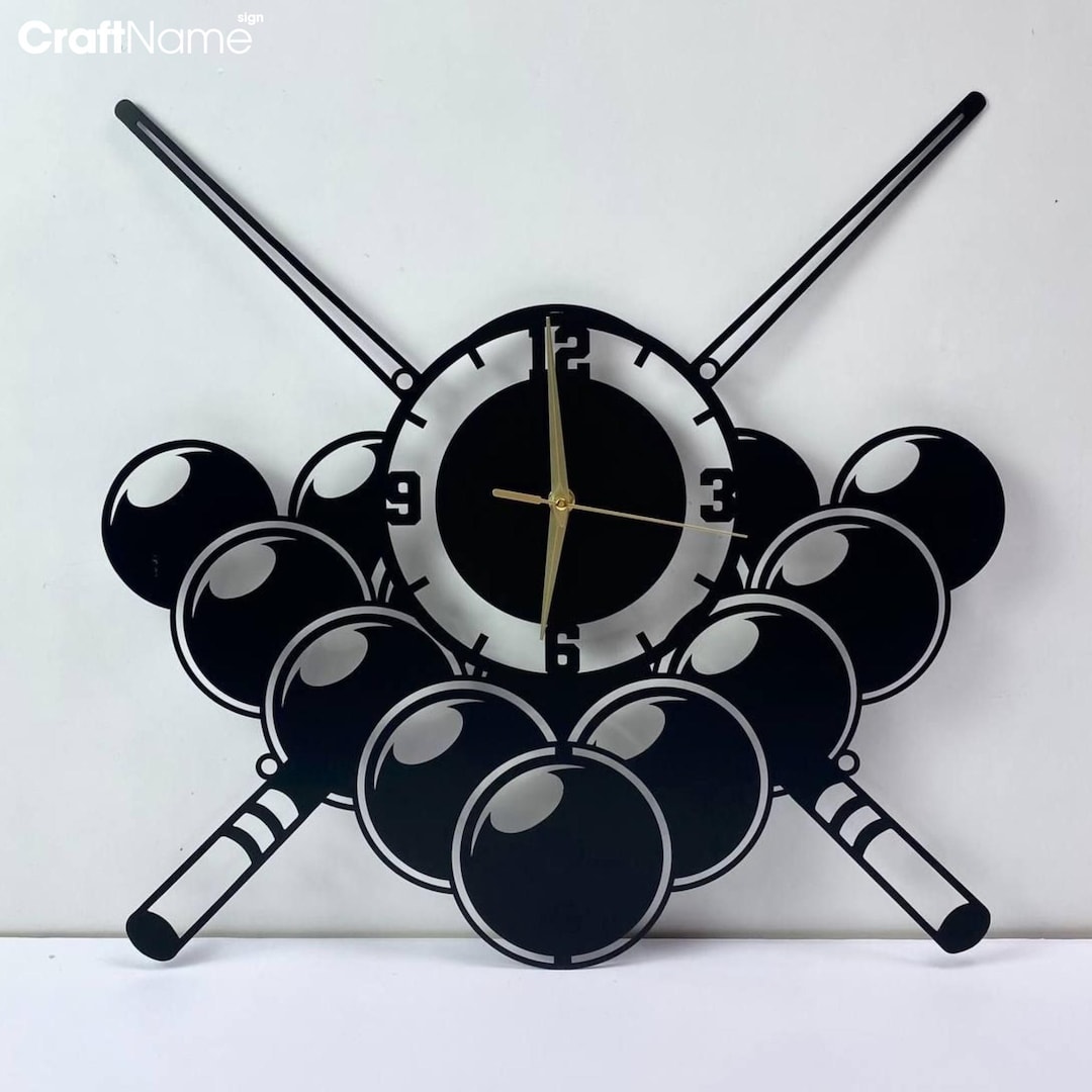 Billiards Metal Wall Clock for Pool Hall Decor, Unique Wall Clock for ...