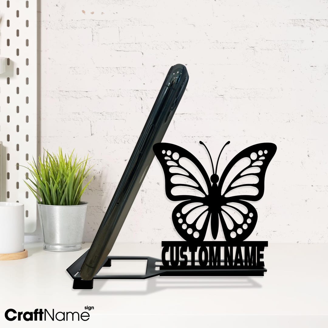 Personalized Butterfly Metal Cell Phone Stand, Butterfly Lover Name ...
