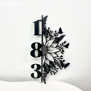 Custom Floral Modern House Number Address Sign, Flowers House Number ...