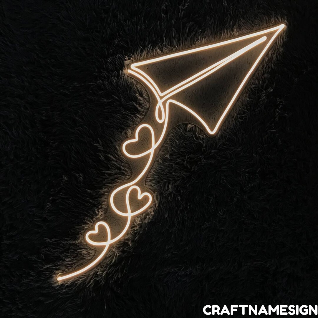 Paper Plane With Heart Neon Sign, Paper Plane Led Sign, Custom Neon ...