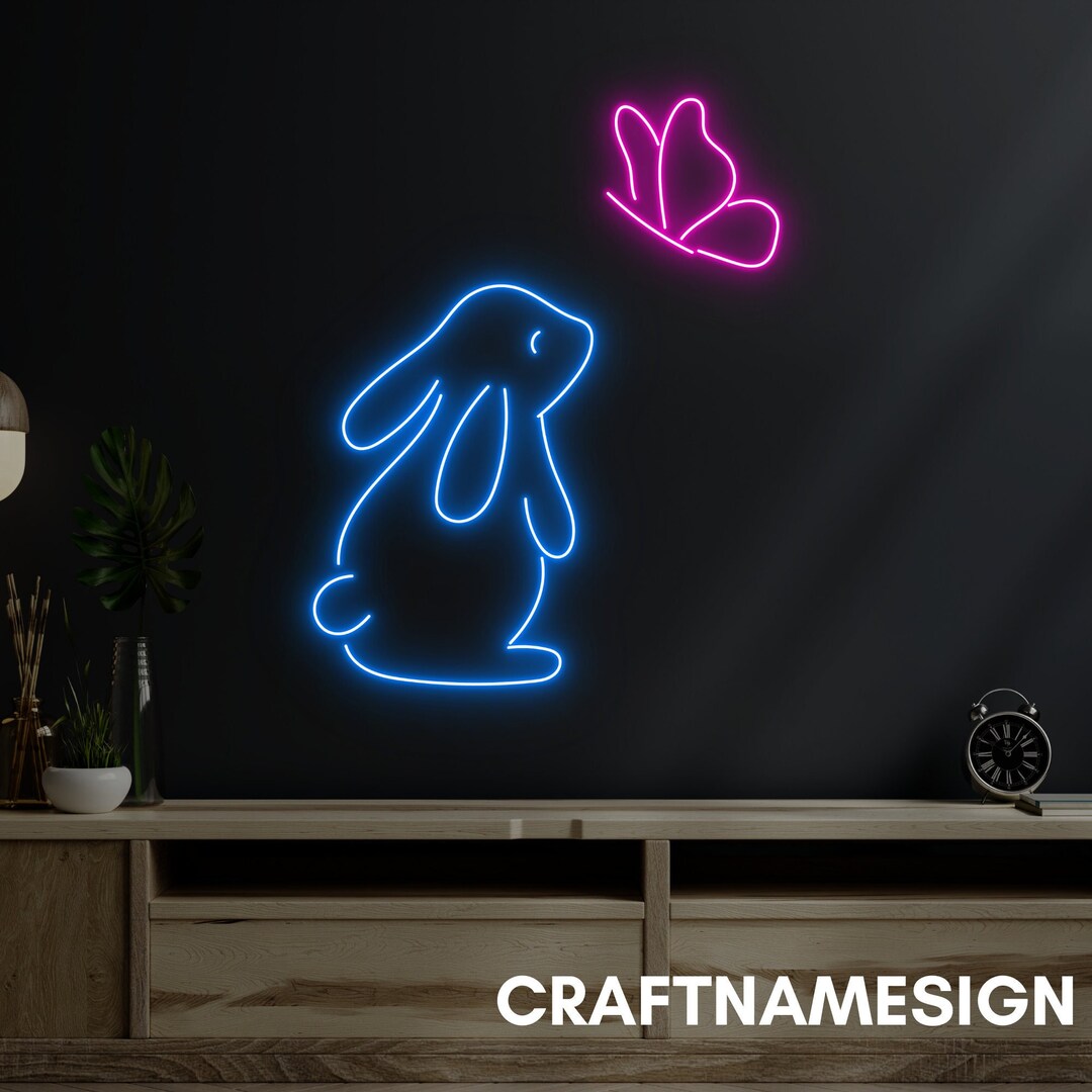 Butterfly Bunny Neon Sign, Butterfly Bunny Led Sign, Custom Neon Sign ...