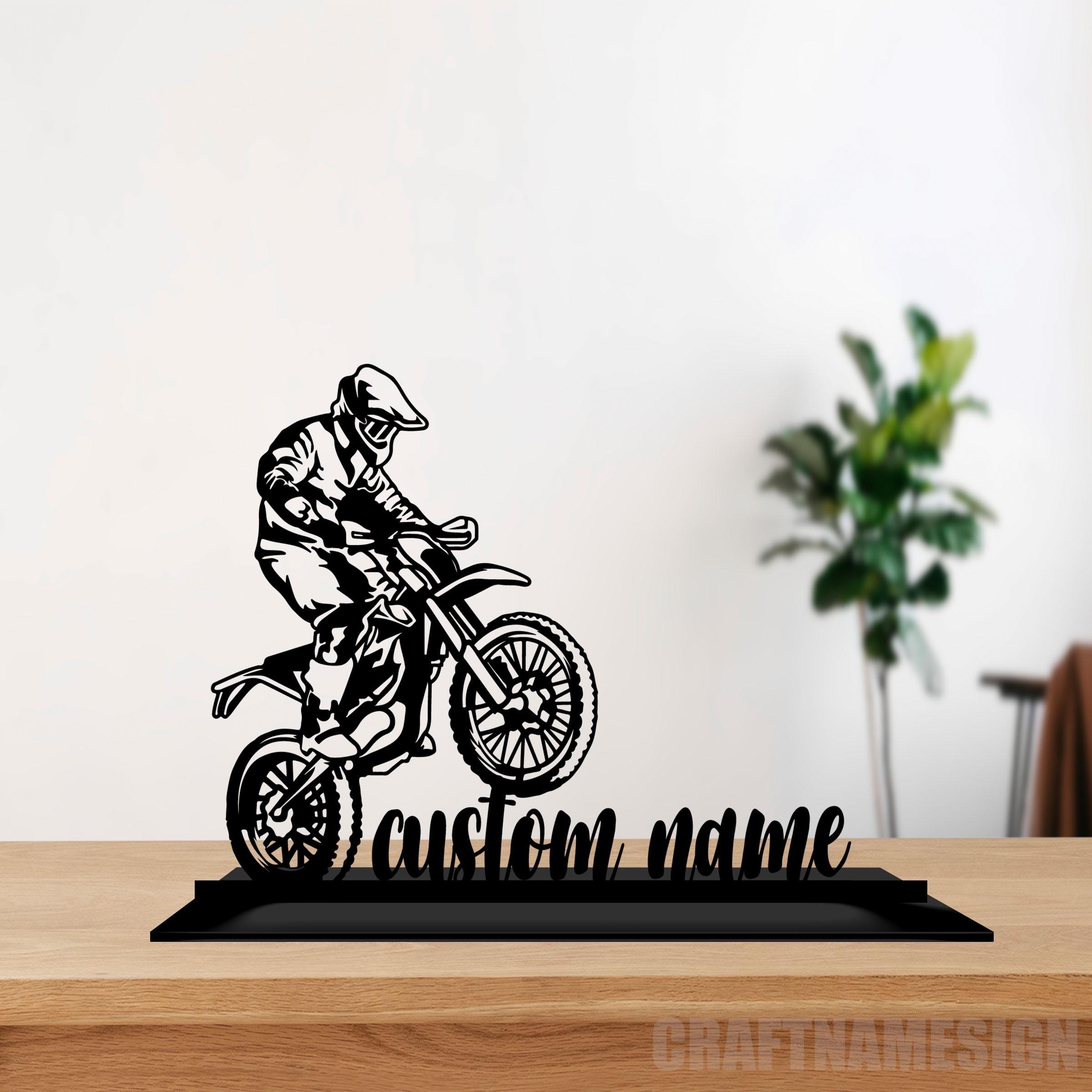 Custom Man Motorbiker Metal Office Table Decor, Personalized Man Biker ...