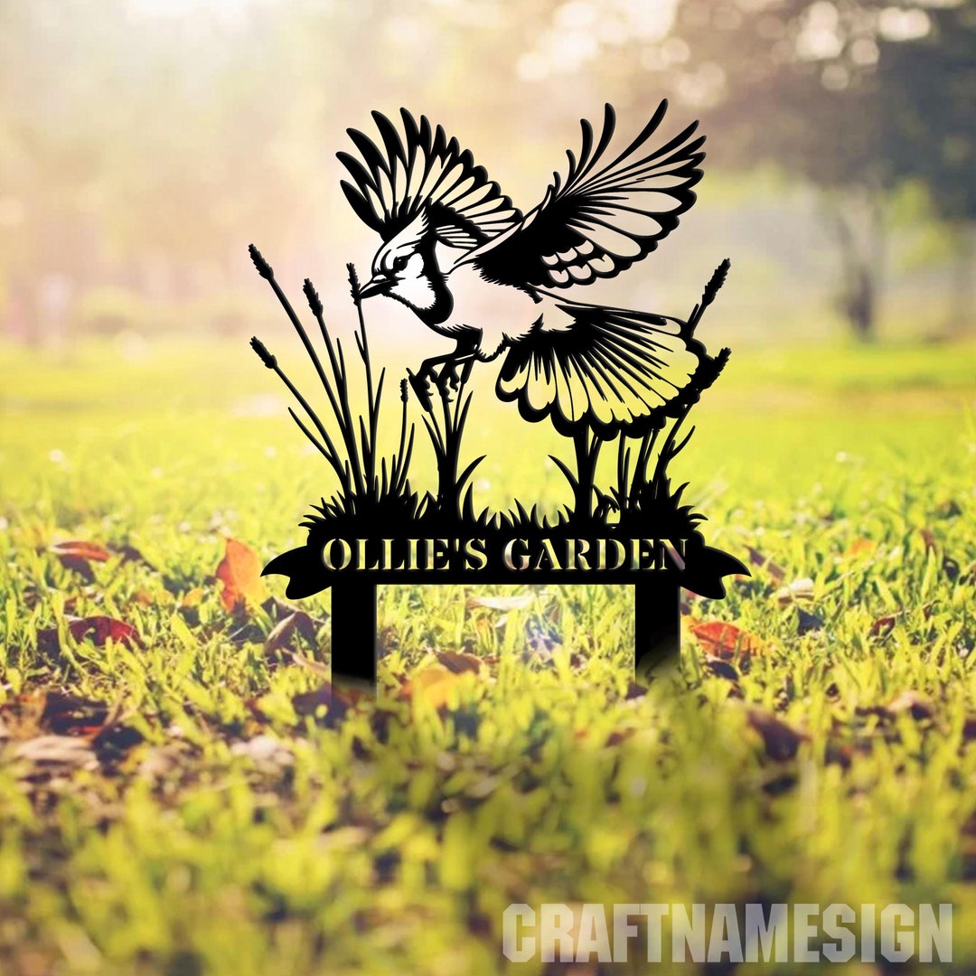 Customized Outdoor Blue Jay Metal Sign With Stake, Blue Jay Bird Garden ...