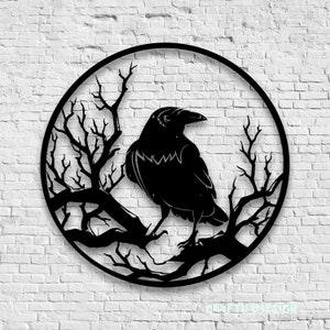Raven Metal Wall Art With LED Light - Crow Moon Sign Home Decor ...