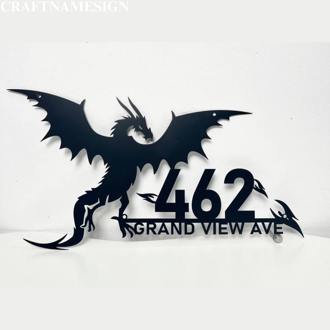 Custom Dragon Fire House Number Address Metal Sign, Dragon House Number ...
