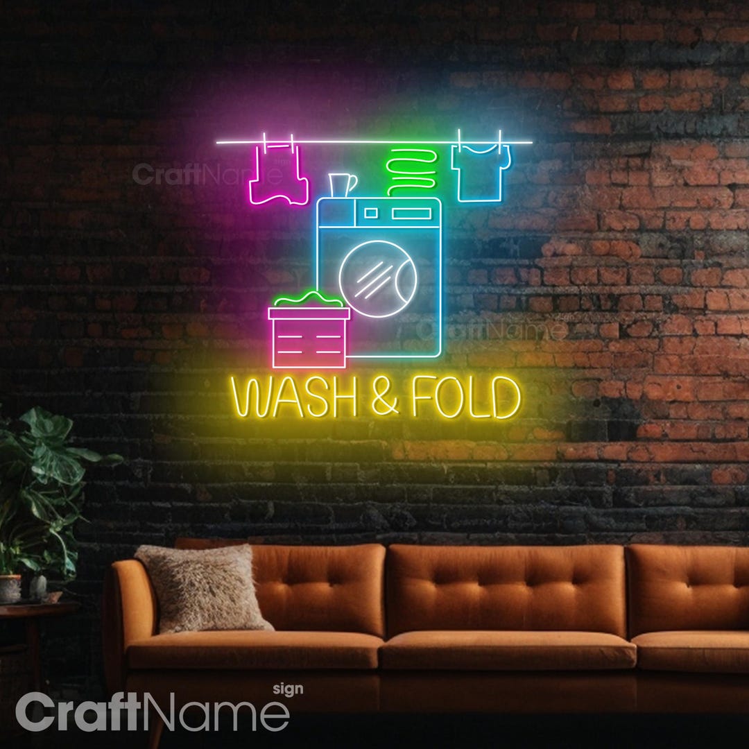 Wash & Fold Neon Sign, Laundry Service Led Sign, Custom Neon Sign, Home ...