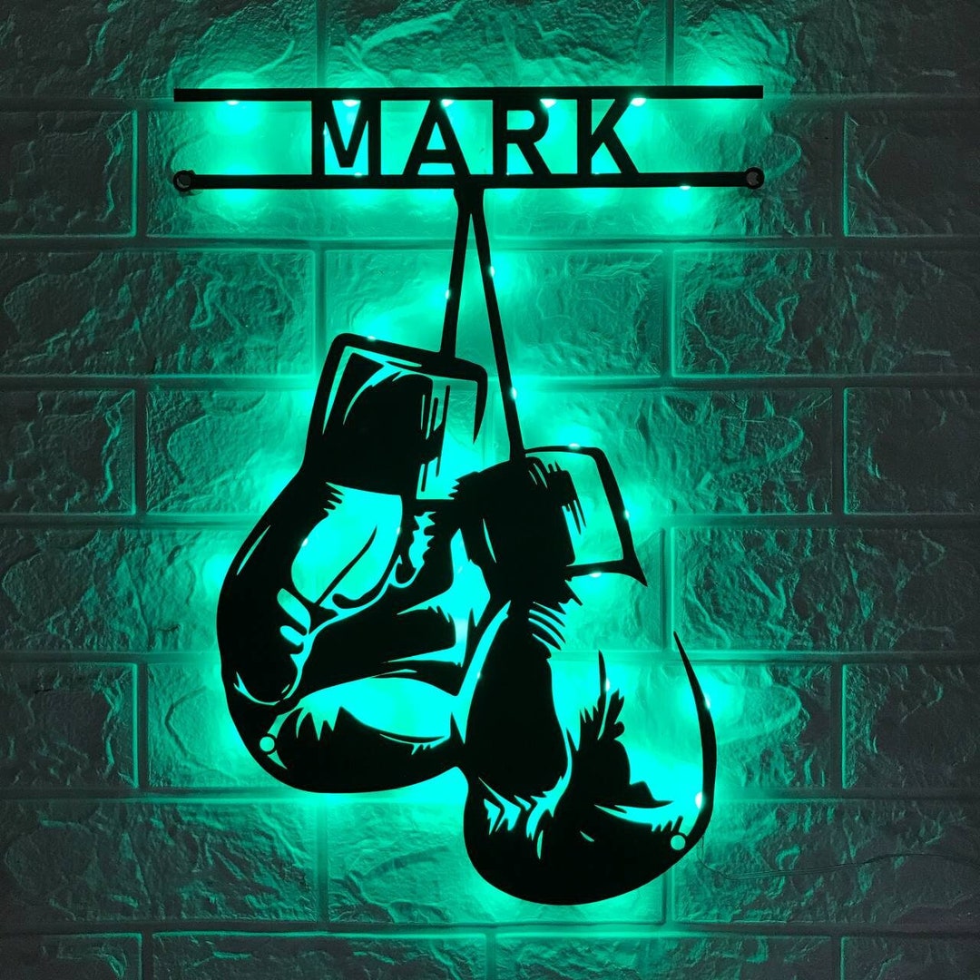Custom Boxing Gloves Metal Wall Art With LED Light - Personalized King ...