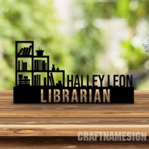 Custom Wooden Librarian Desk Name Plate, Library Metal Nameplate for ...