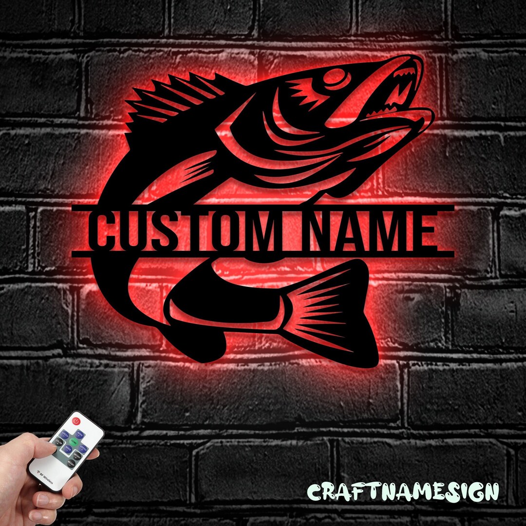 Custom Walleye Fishing Metal Wall Art LED Light - Personalized Fisher ...