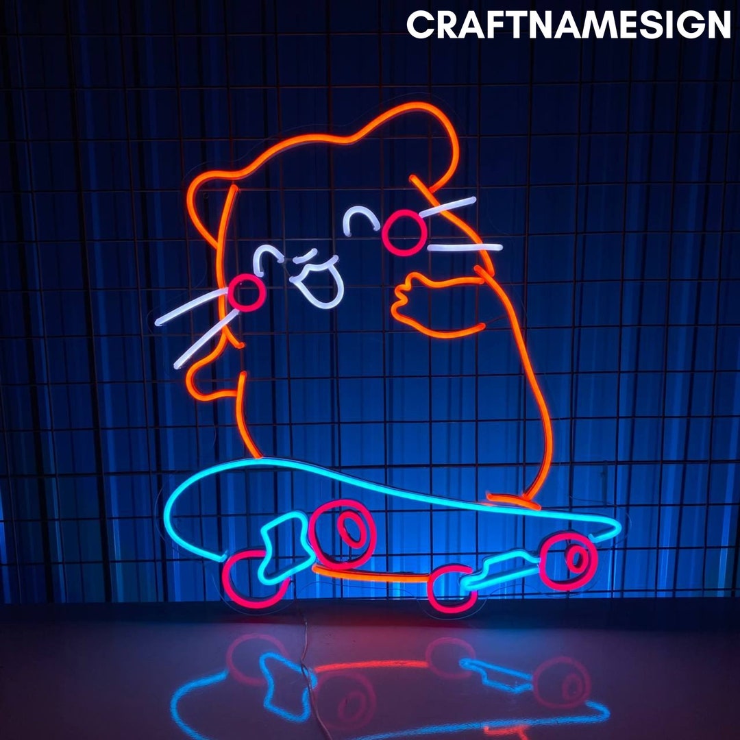 Hamster Skateboarding Neon Sign, Hamster Skateboard Led Sign, Custom ...