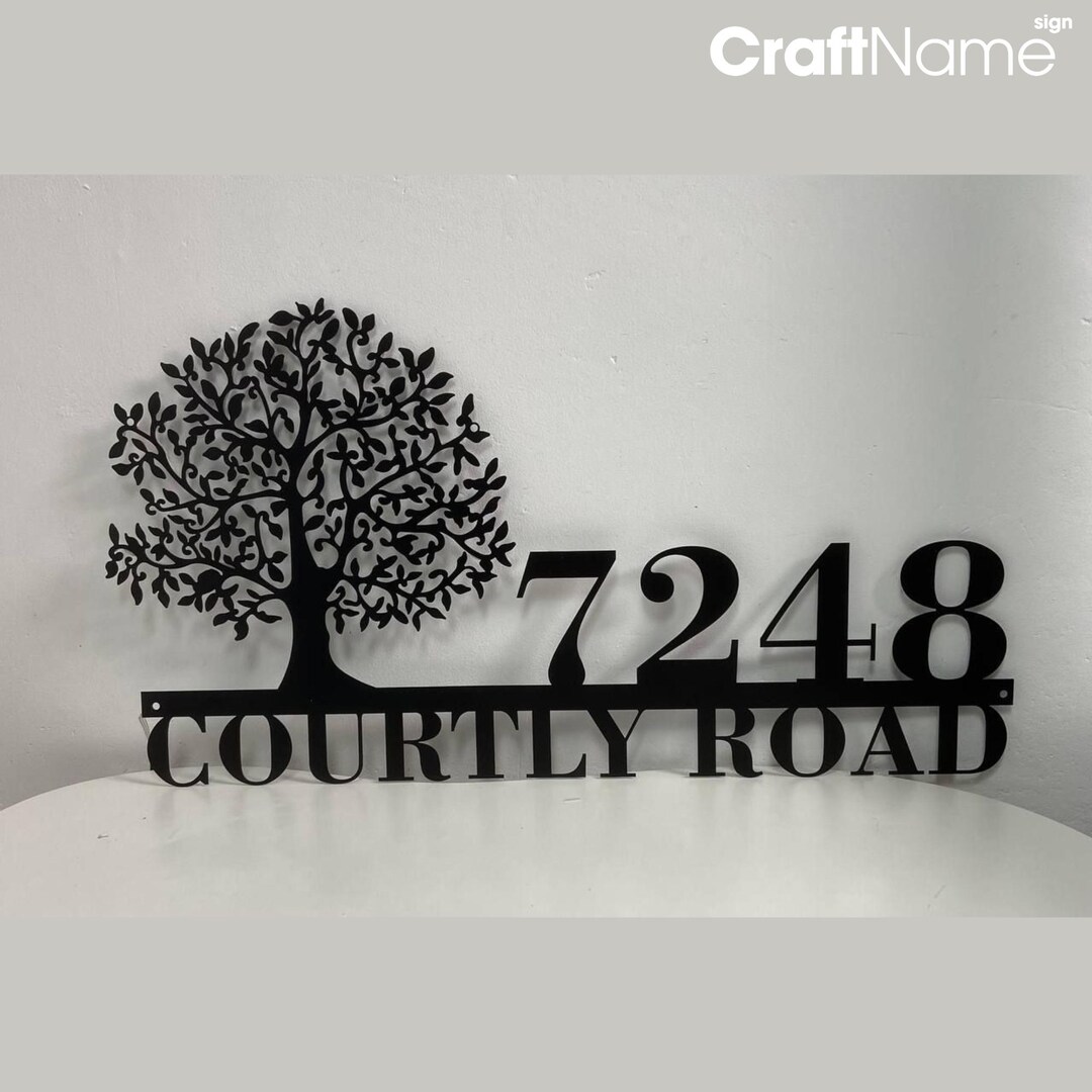 Personalized Tree House Number Metal Address Sign, Custom Backyard Tree ...