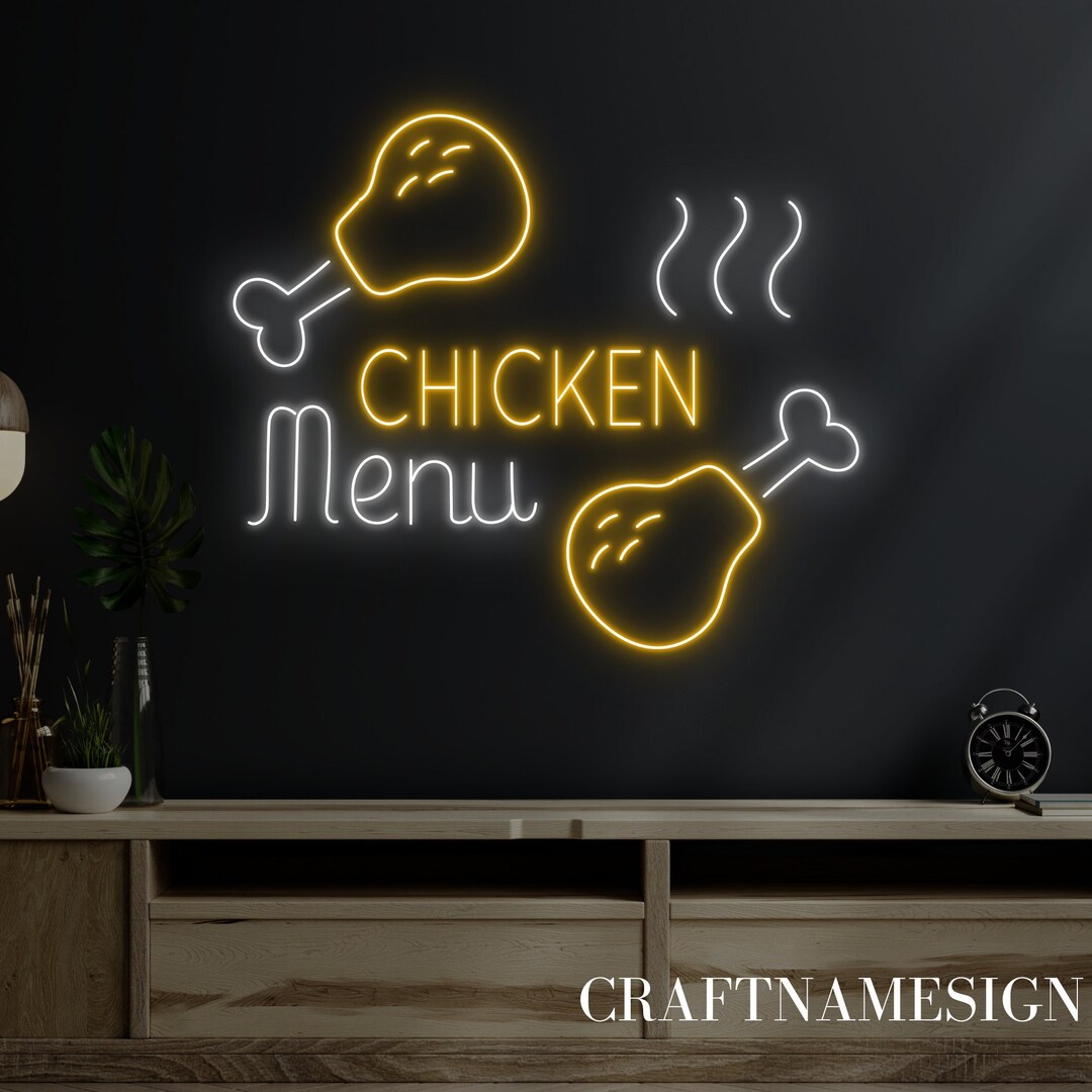 Chicken Menu Neon Sign, Fried Chicken Led Sign, Custom Neon Sign, Fried ...