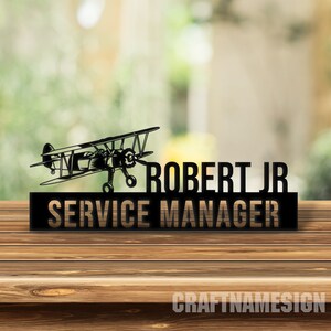 Custom Airplane Lover Wooden Desk Name Plate, Pilots Metal Nameplate ...