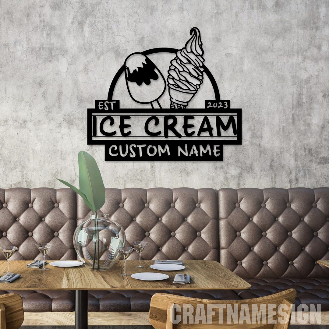 Personalized Ice Cream Shop Metal Wall Art With LED Lights, Custom Name ...