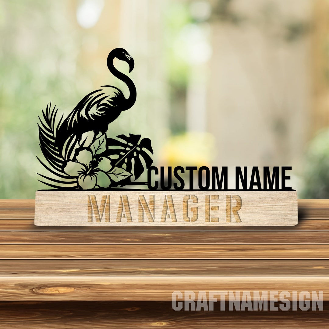Custom Flower Flamingo Desk Name Plate, Flamingo Lover Metal Nameplate ...