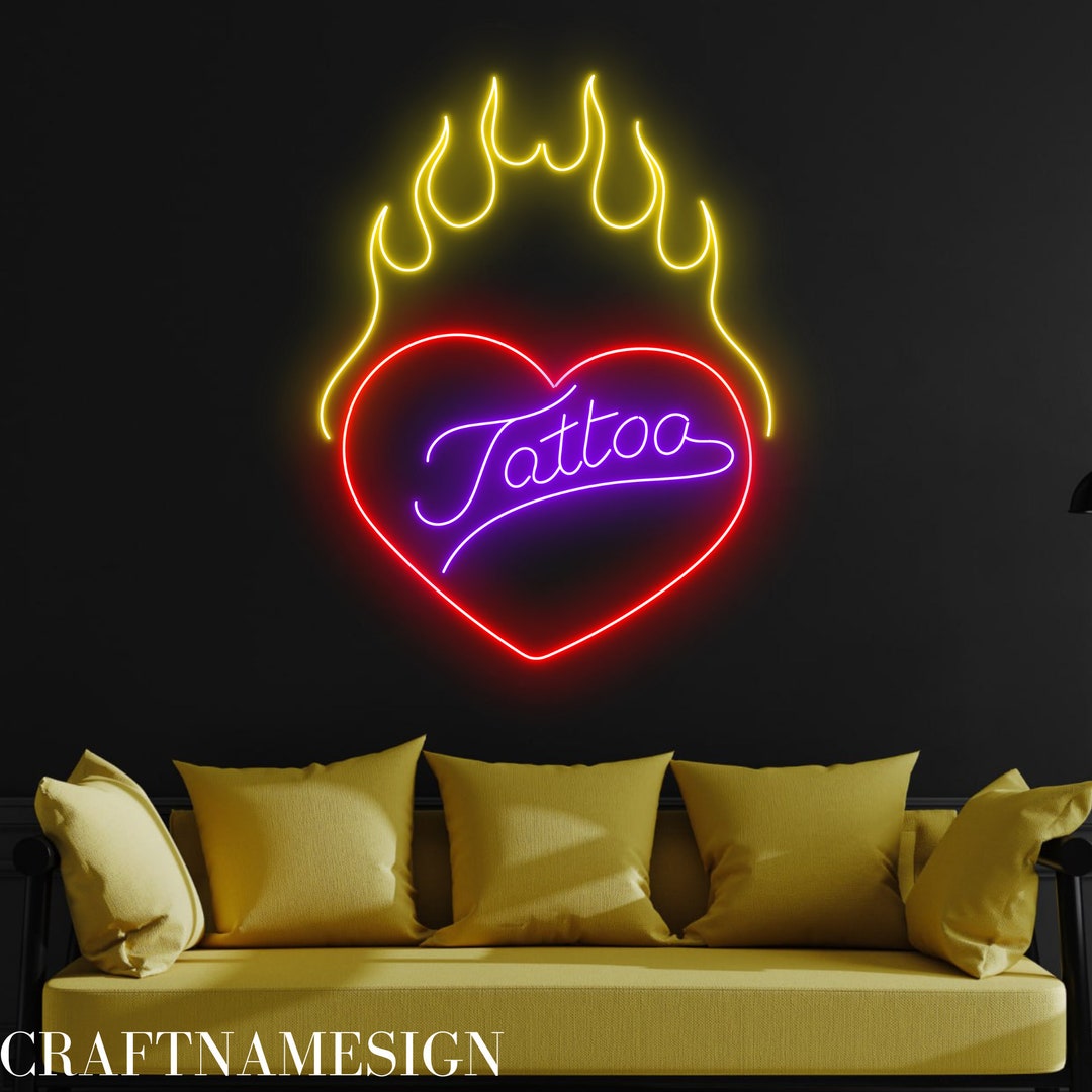 Flaming Tattoo Signboard Neon, Tattoo Led Sign, Tattoo Studio Sign ...