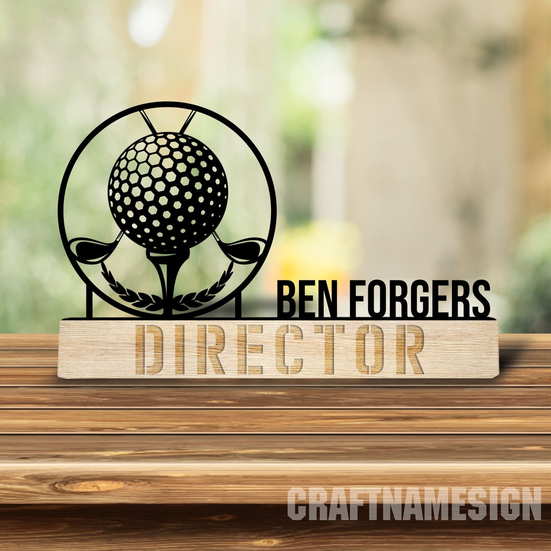 Custom Wooden Golfing Desk Name Plate, Golf Lover Metal Nameplate for ...