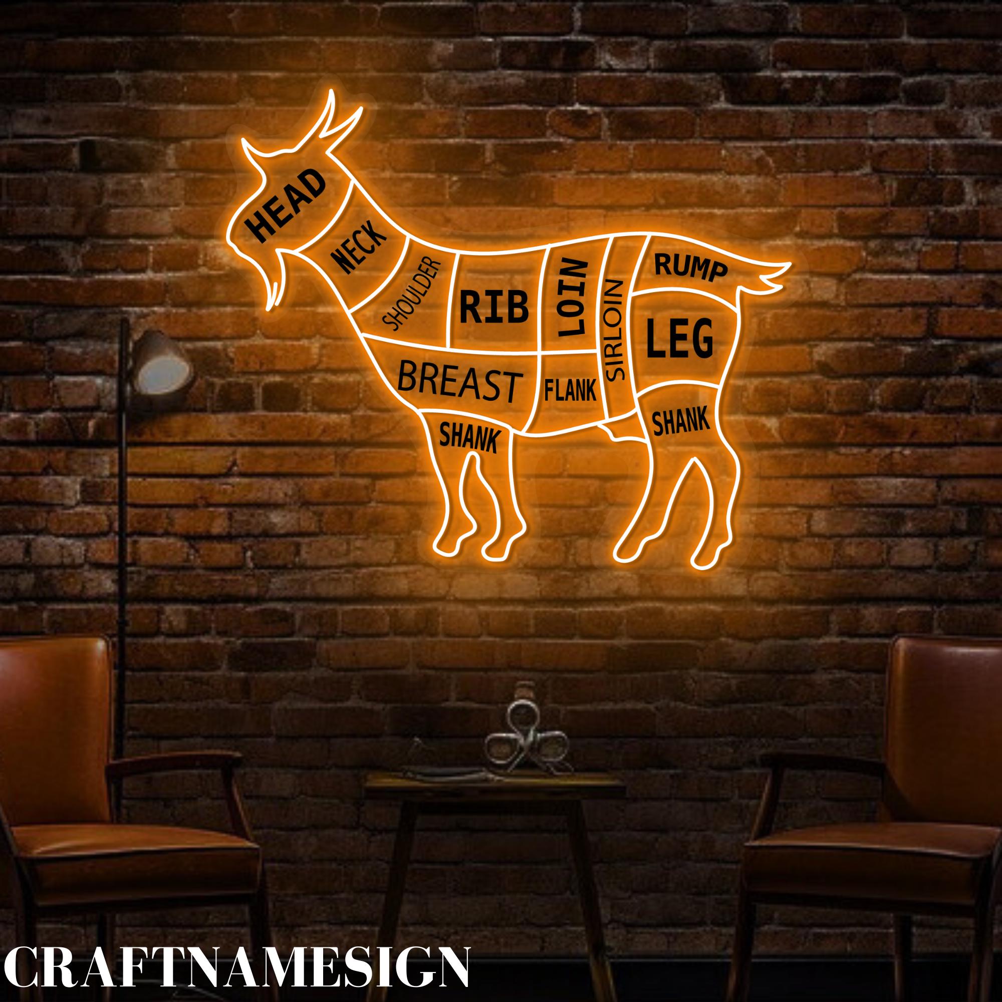 The Butcher Goat Neon Acrylic Print Sign, Goat Cuts Neon LED Sign ...