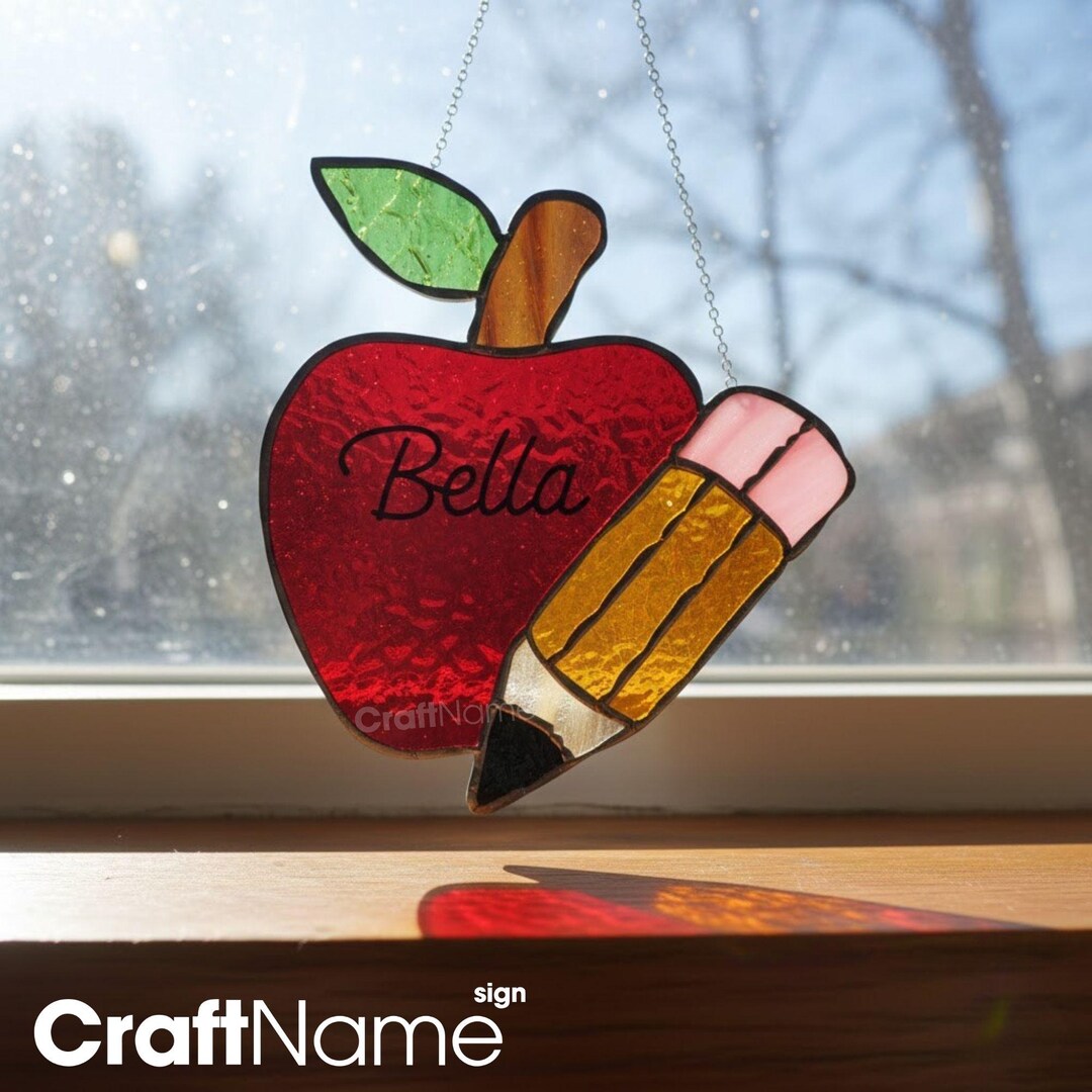 Custom Apple Stained Glass Window Ornament, Pencil Suncatcher Hanging ...