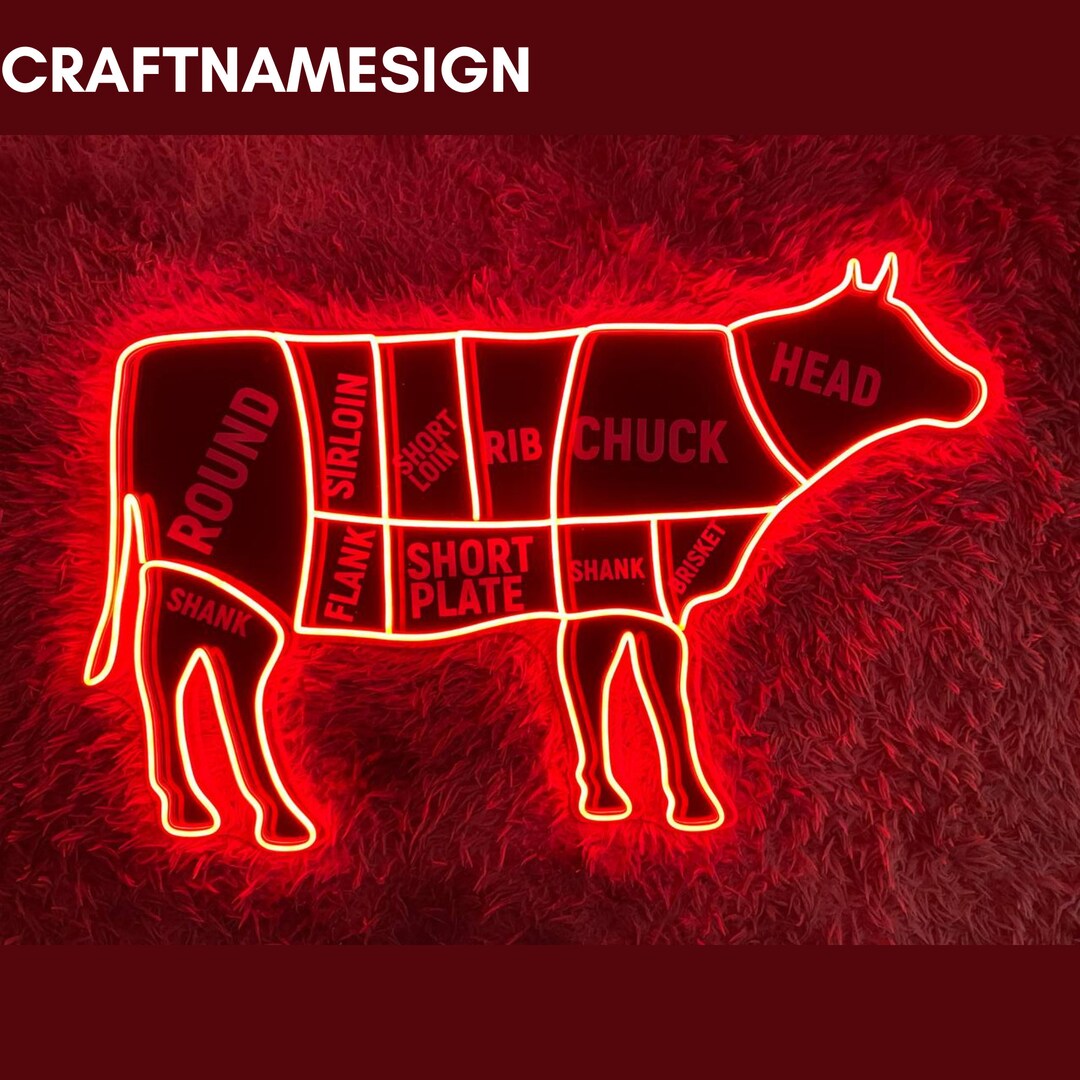 Cow Butcher Neon Sign, BBQ Cow Butcher Led Sign, Custom Neon Sign, BBQ ...