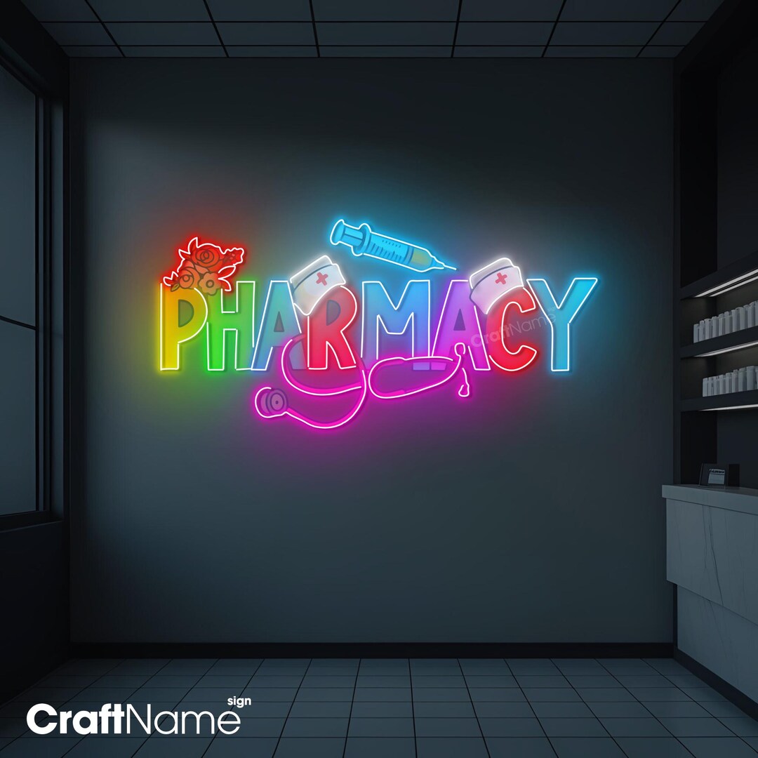 Pharmacy Neon Sign, Custom LED Acrylic Light for Drugstore Wall Decor ...