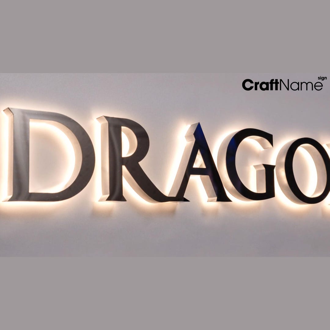 Custom Business Wall Sign, 3D Gold Illuminated Logo Backlit Sign ...