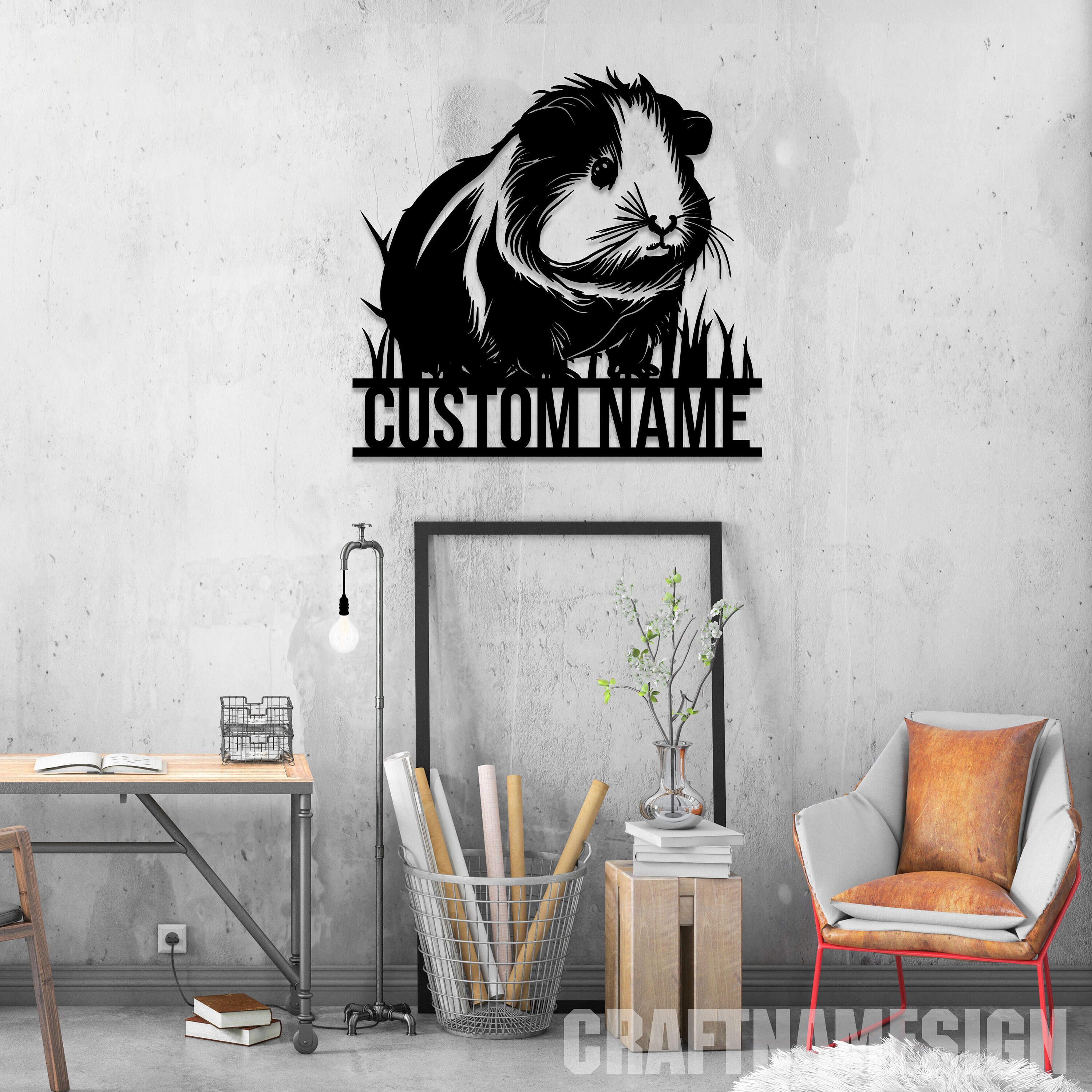 Personalized Guinea Pig Metal Wall Art LED Light, Custom Guinea Pig ...