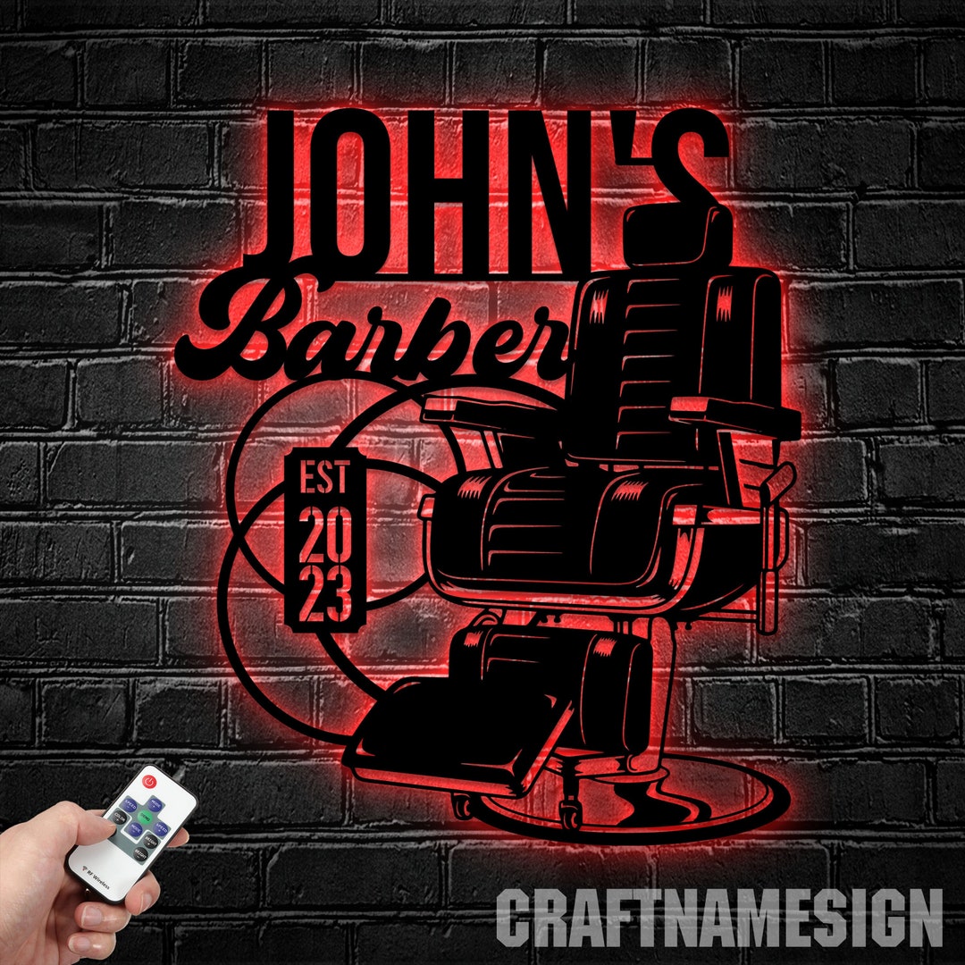 Custom Barber Shop Metal Wall Art With LED Light, Personalized Barber ...