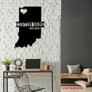 Custom Indiana Map Metal Wall Art LED Lights Personalized Indiana State ...