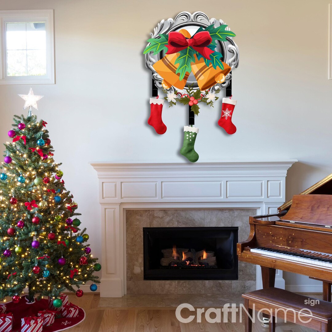 Bells Wreath Stocking Holders Metal Wall Art, Christmas Jingle Bell ...