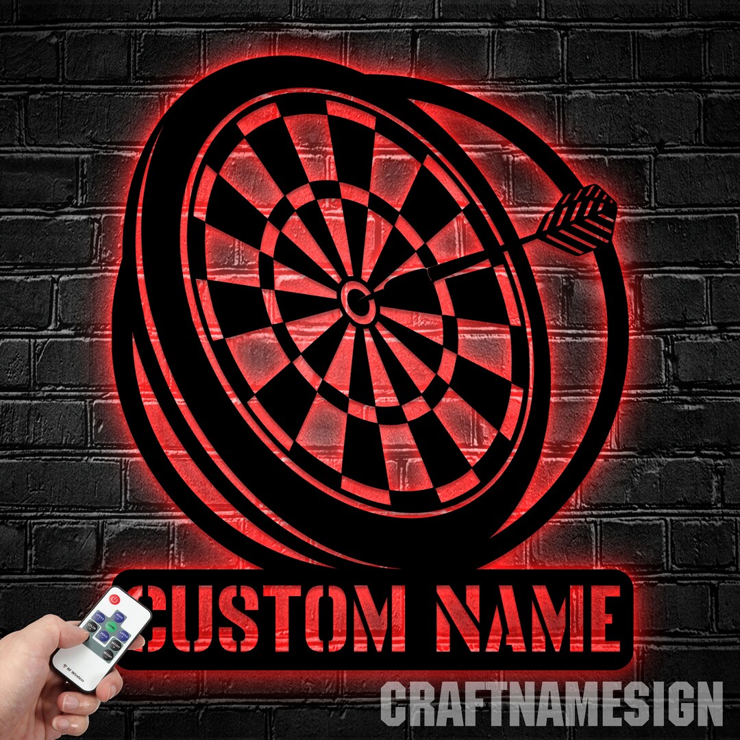 Custom Darts Metal Wall Art LED Light, Personalized Darts Player Name ...