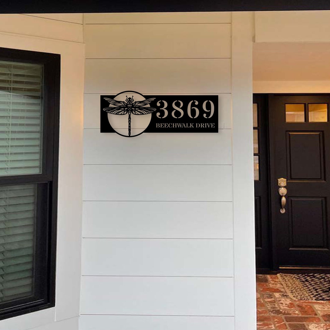 Personalized Dragonfly Metal Address Sign, Dragonfly House Number ...