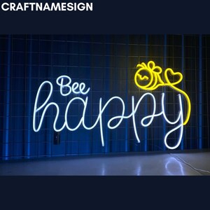 Bee Happy Led Sign, Be Happy Neon Sign, Custom Neon Sign, Honey Store ...
