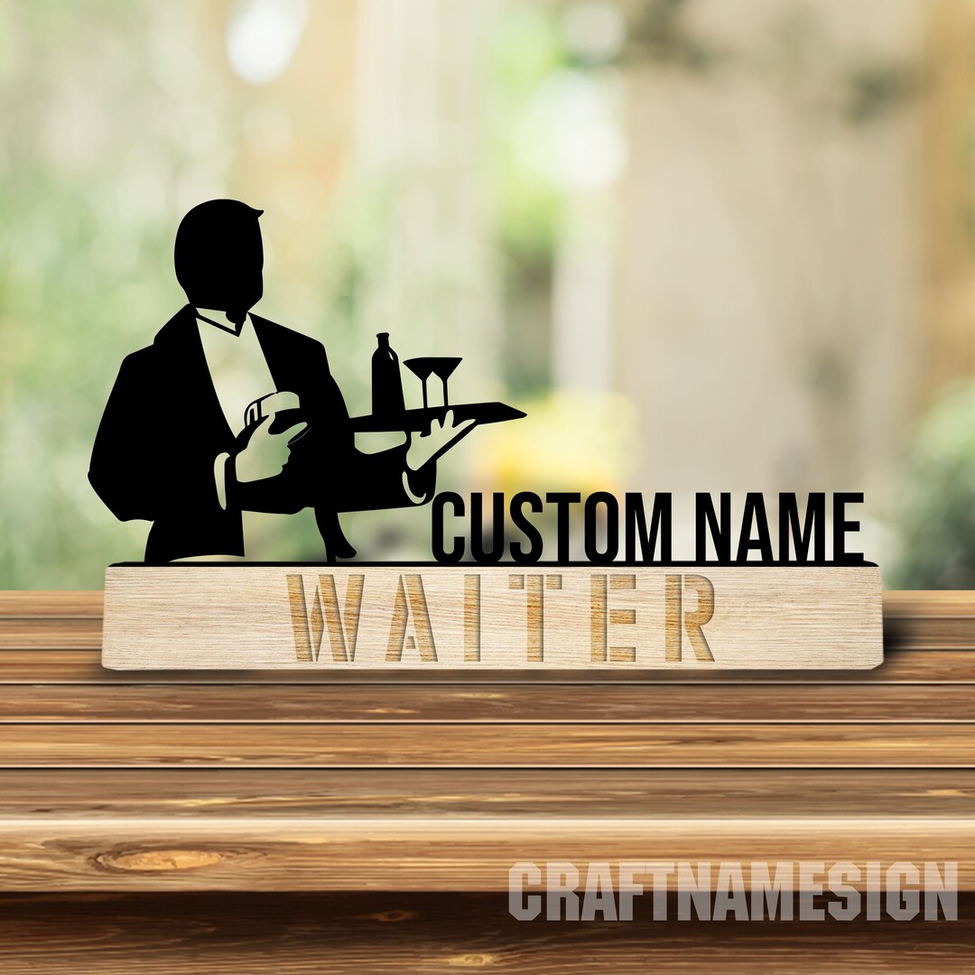 Custom Wooden Waiter Desk Name Plate, Waiter Metal Nameplate for Desk ...