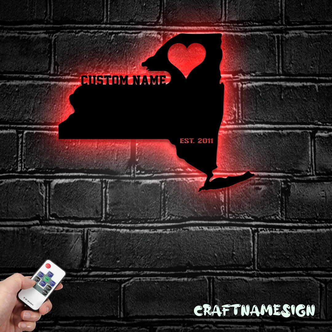 Custom Massachusetts Map Metal Wall Art LED Light Personalized ...