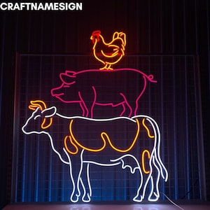 Cow Pig Chicken Farm & BBQ Restaurant Led Sign, Custom Neon Sign ...