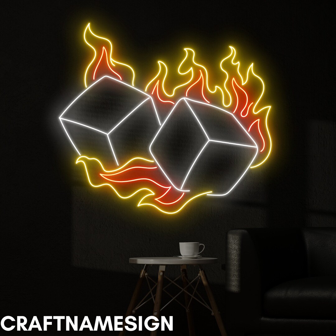 Fire Dice Neon Sign, Fire Dice Led Sign, Custom Neon Sign, Casino Dice ...