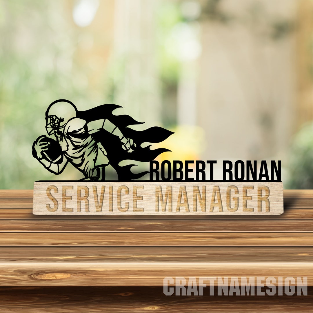 Custom Wooden Desk Name Plate for American Football Lover, Football ...