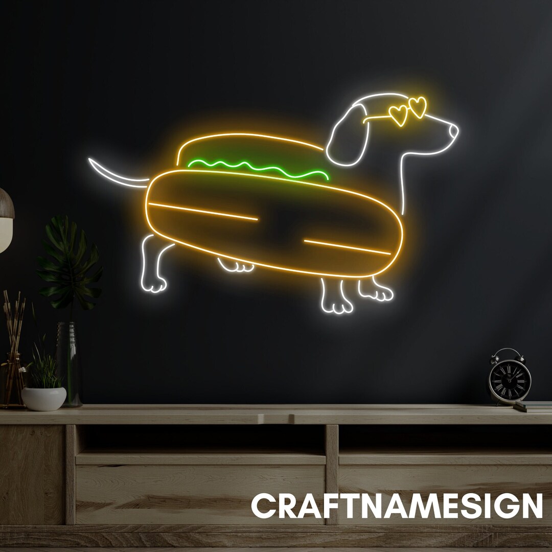 Hot Dog Dachshund Neon Sign, Dachshund Hot Dog Led Sign, Custom Neon ...