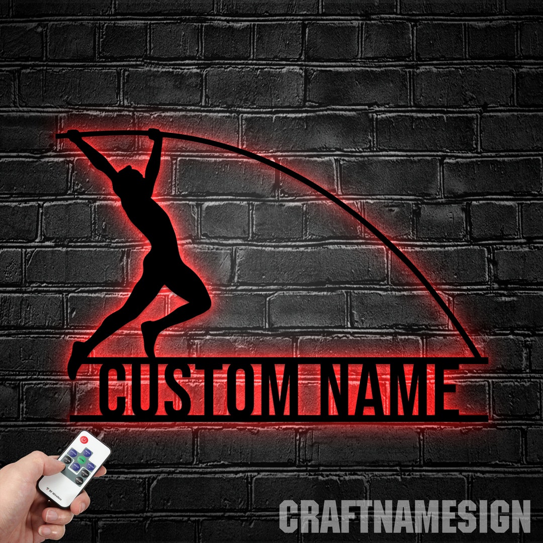 Personalized Pole Vaulter Metal Wall Art LED Light, Custom Male Pole ...