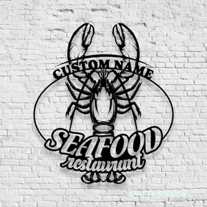 Custom Lobster Seafood Restaurant Metal Wall Art LED Light ...