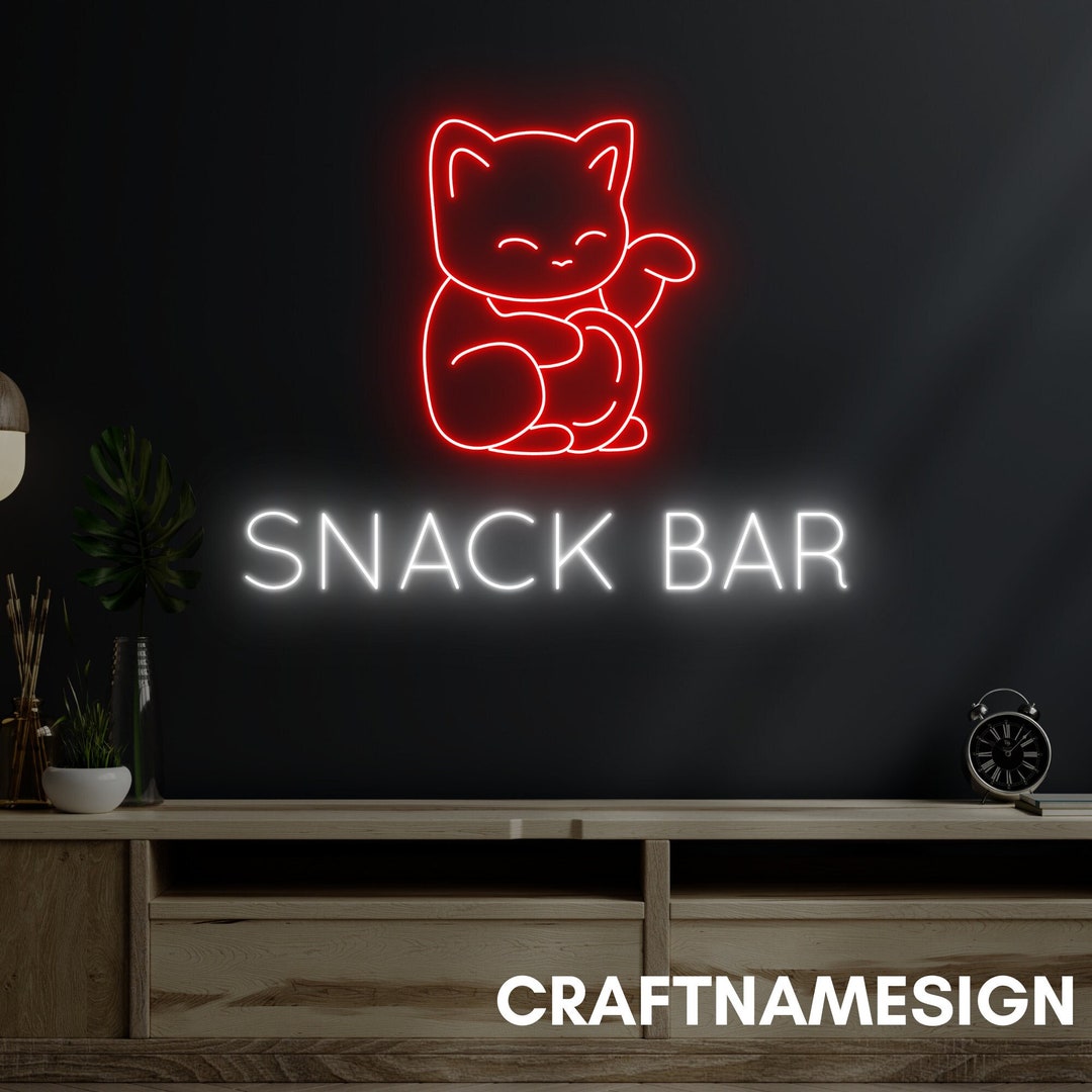 Lucky Cat Snack Bar Neon Sign, Snack Time Led Sign, Custom Neon Sign ...