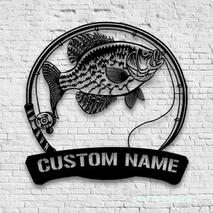 Custom Black Crappie Freshwater Fish Fishing Metal Wall Art LED Light ...