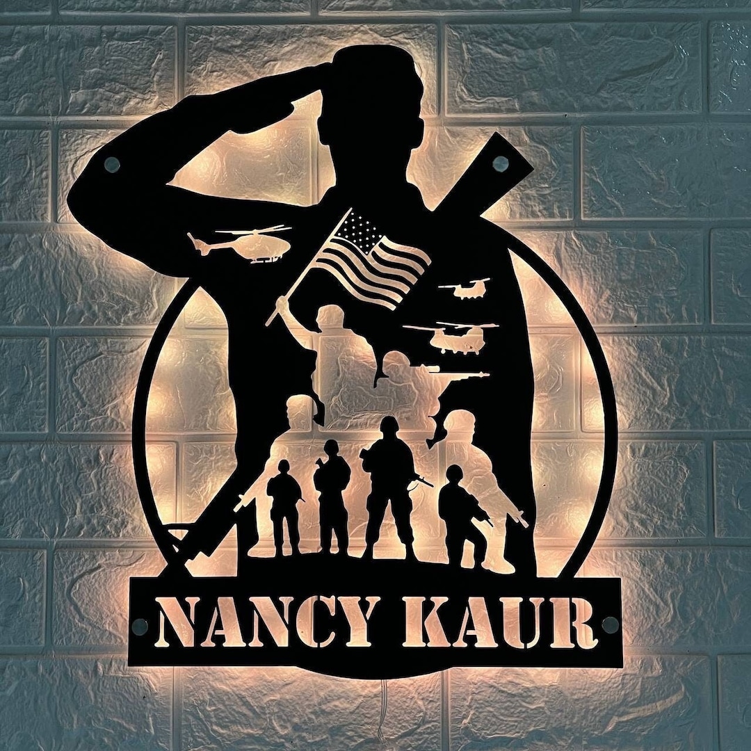 Custom US Soldier Military Metal Wall Art LED Light | Personalized ...