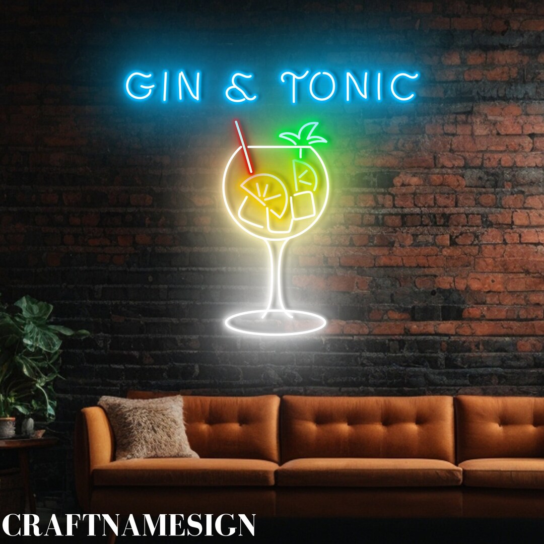 Gin & Tonic Neon Sign, Gin Tonic Cocktail Led Sign, Custom Neon Sign ...