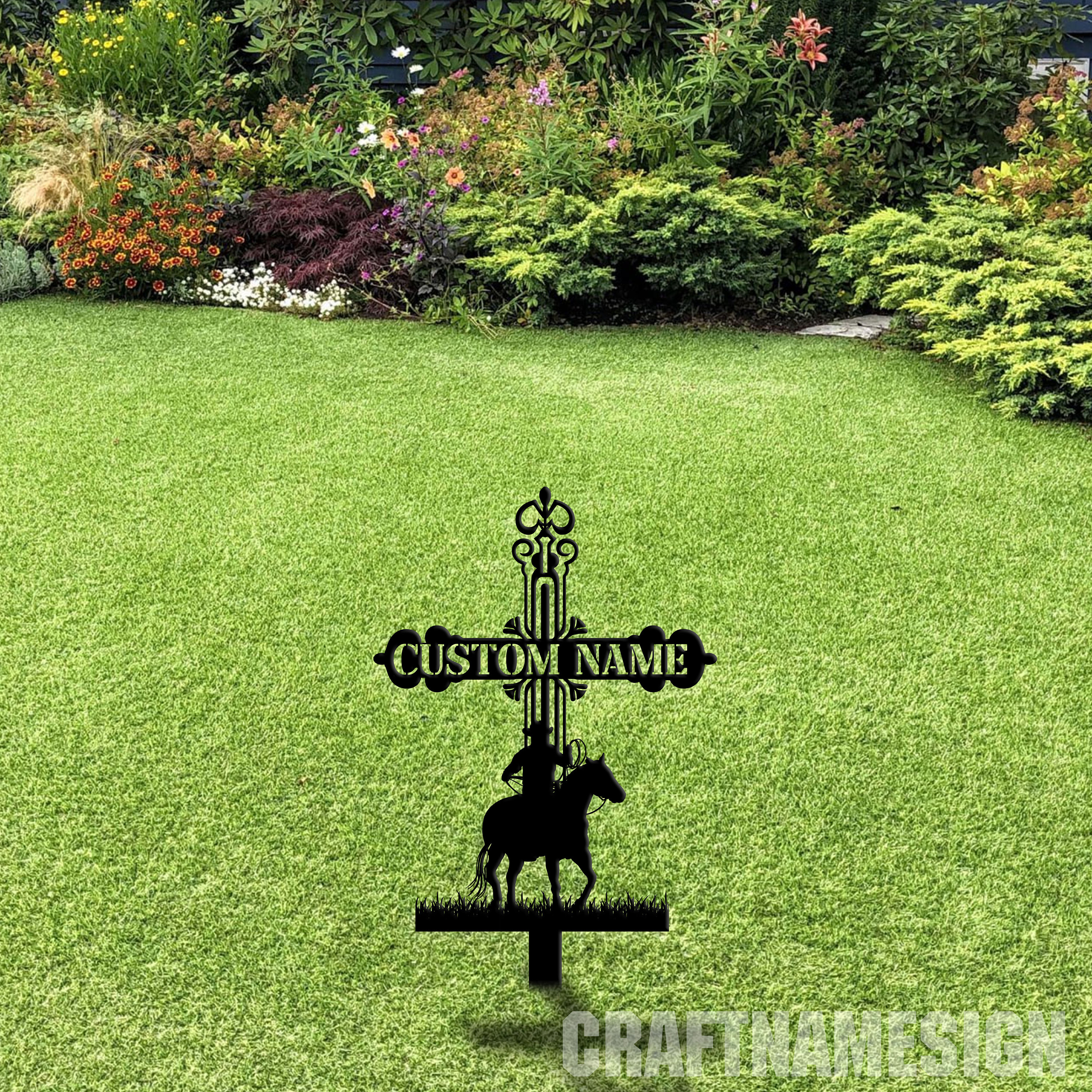 Custom Cowboy Cross Memorial Stake, Western Cowboy Memorial Grave Stake ...