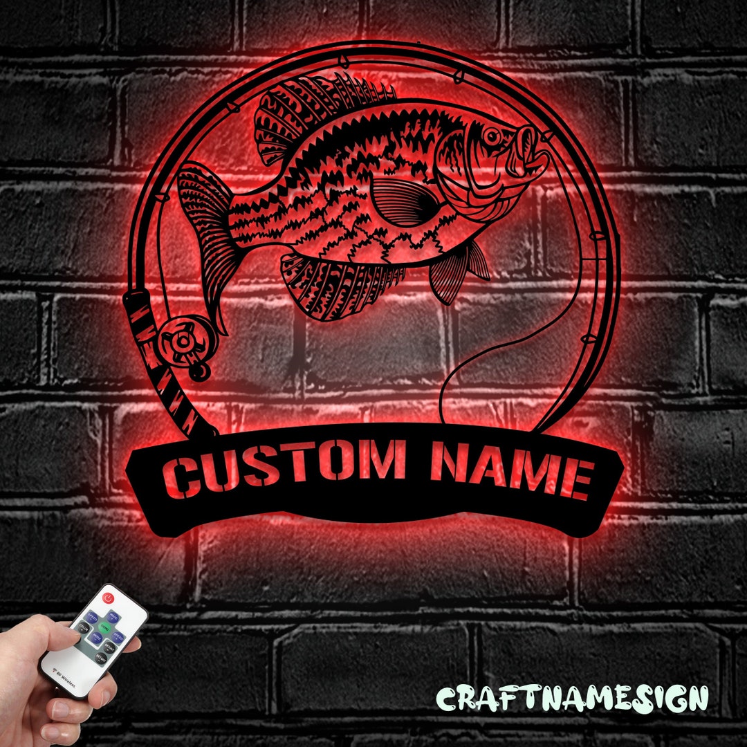 Custom Black Crappie Freshwater Fish Fishing Metal Wall Art LED Light ...